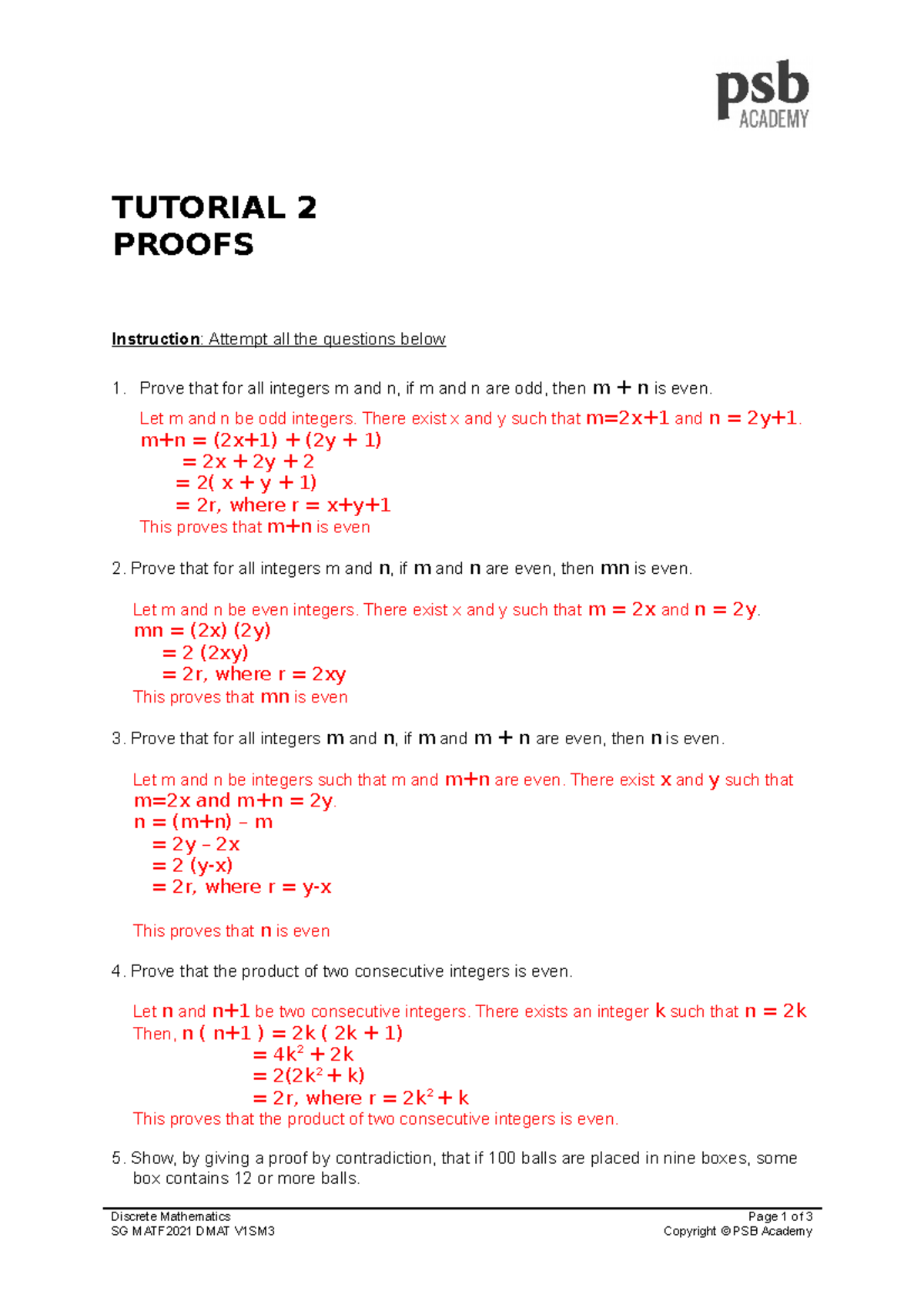 MATF2021 DMAT V1SM3 - Tutorial 2 (Solution) - TUTORIAL 2 PROOFS ...