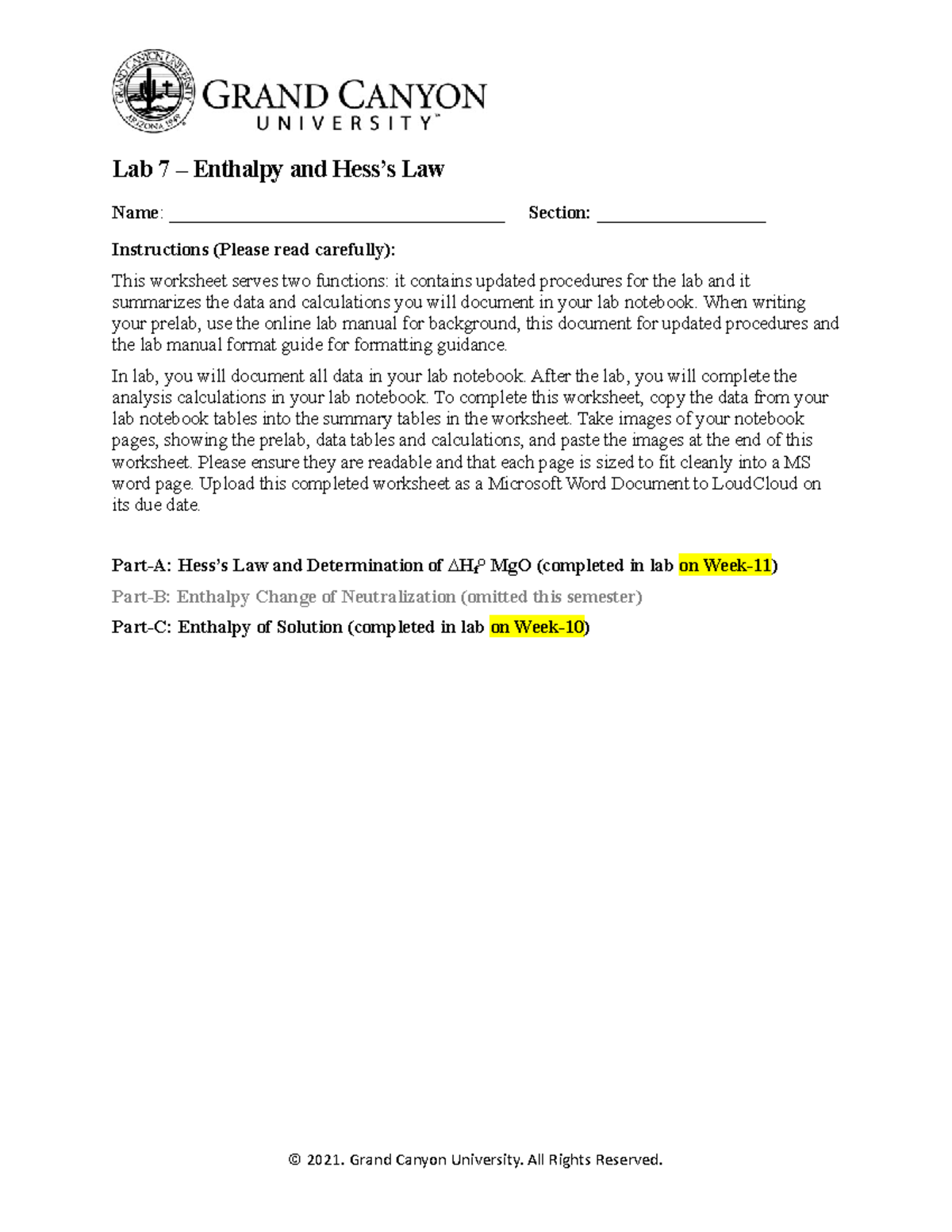 CHM113 LAB 7 Enthalpy AND HESS%27S LAW - Lab 7 – Enthalpy and Hess’s ...