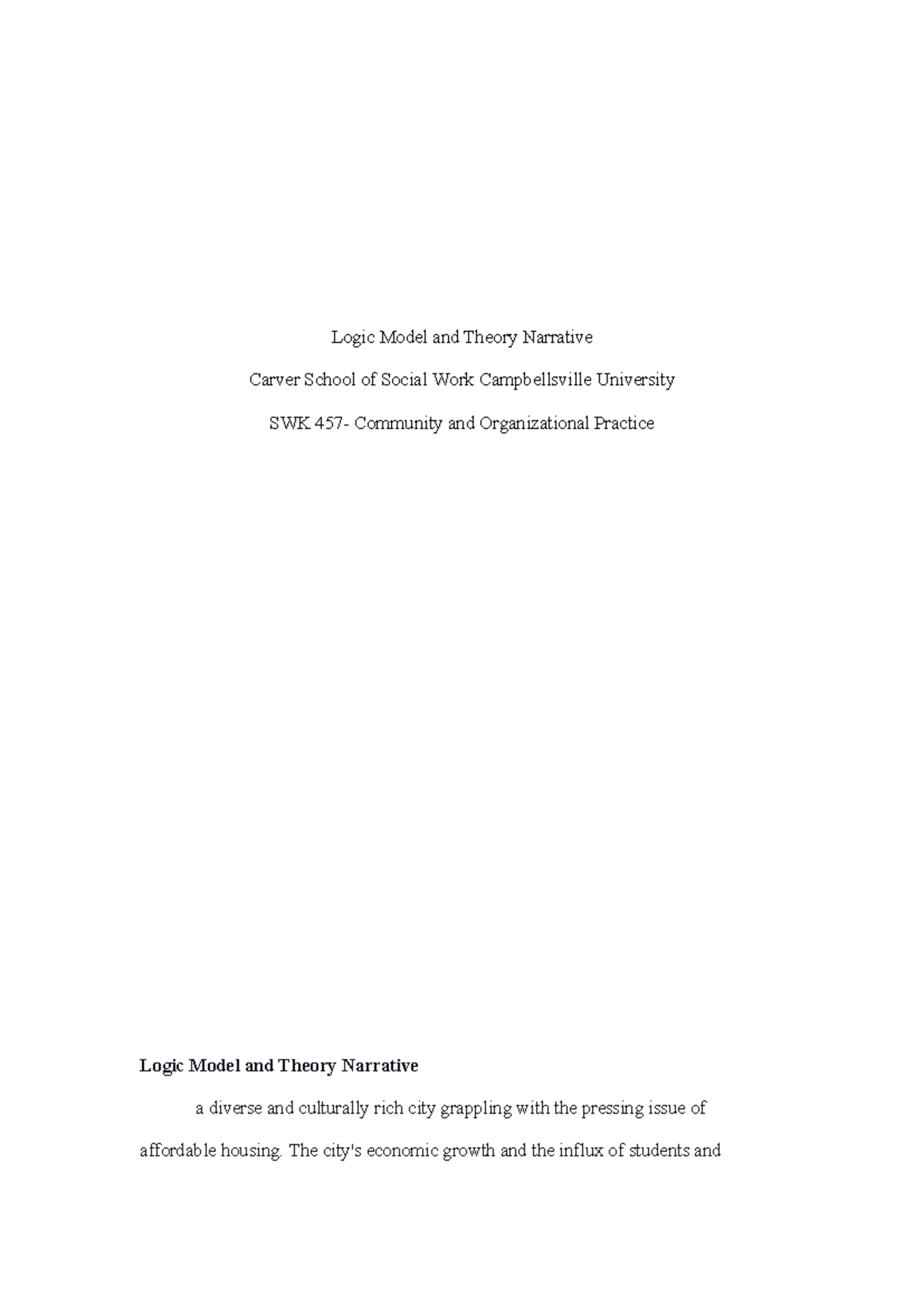 Upload swk 547 Logic Model and Theory Narrative - Logic Model and ...
