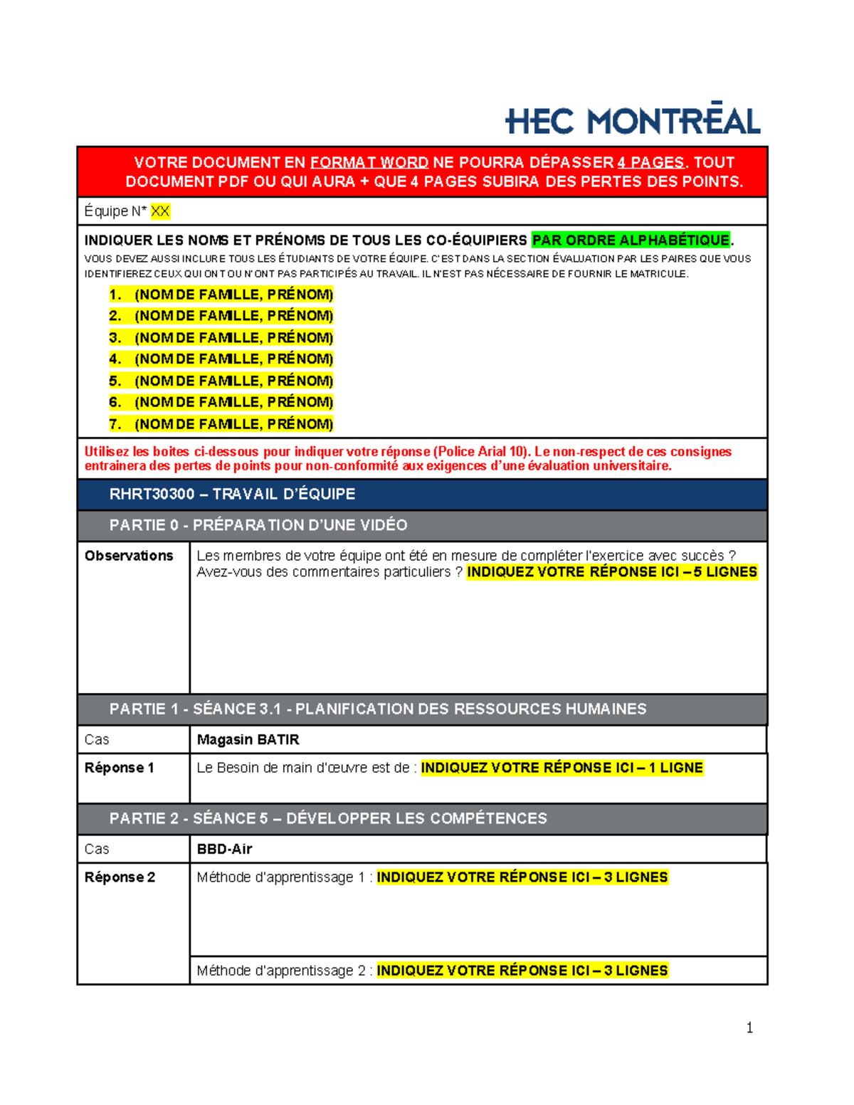 30300.A2024-WW Travail Equipe - Gabarits de réponse - VOTRE DOCUMENT EN ...