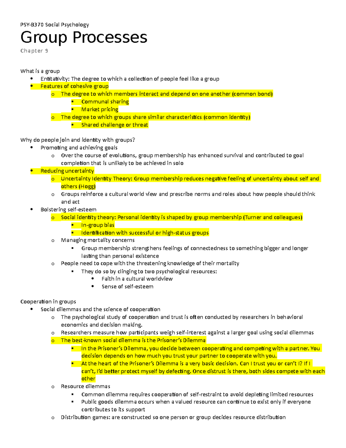 Group Processes - Lecture notes 1 - Group Processes Chapter 9 What is a ...