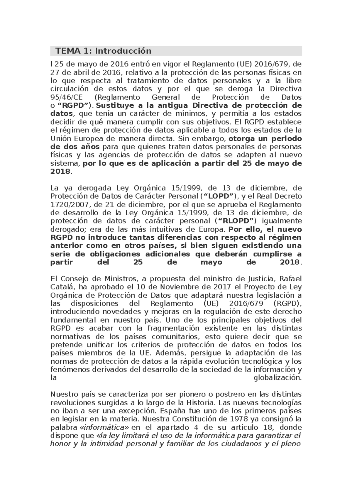 Curso experto lopd - rgpd - TEMA 1: Introducción l 25 de mayo de 2016 entró en vigor el ...