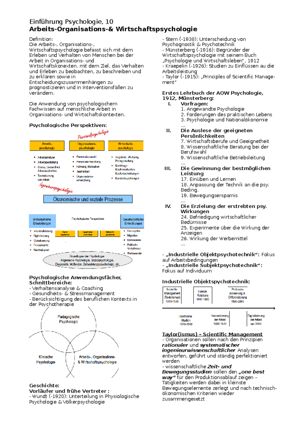 Vorlesung 10 - Einführung Psychologie, 10 Arbeits-Organisations-& Wirtschaftspsychologie - Studocu
