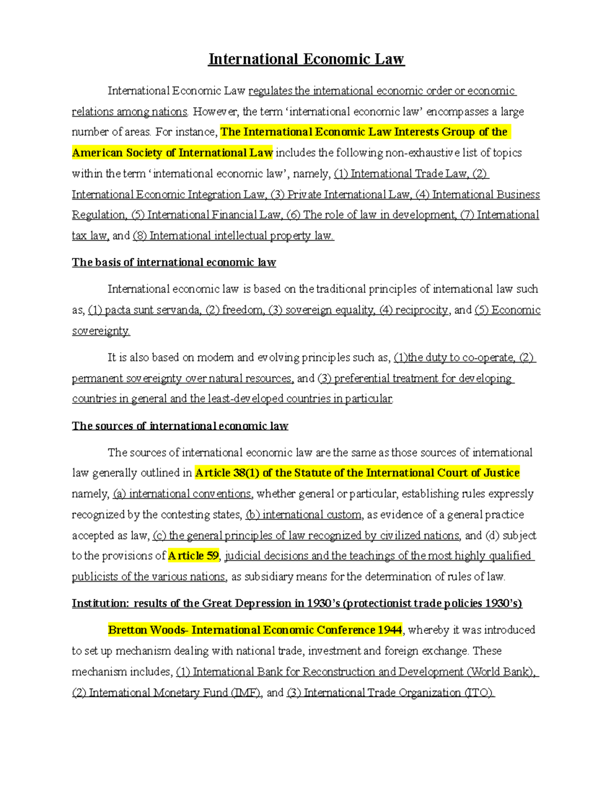 IL-economic-Law - Economic International law - International Economic ...
