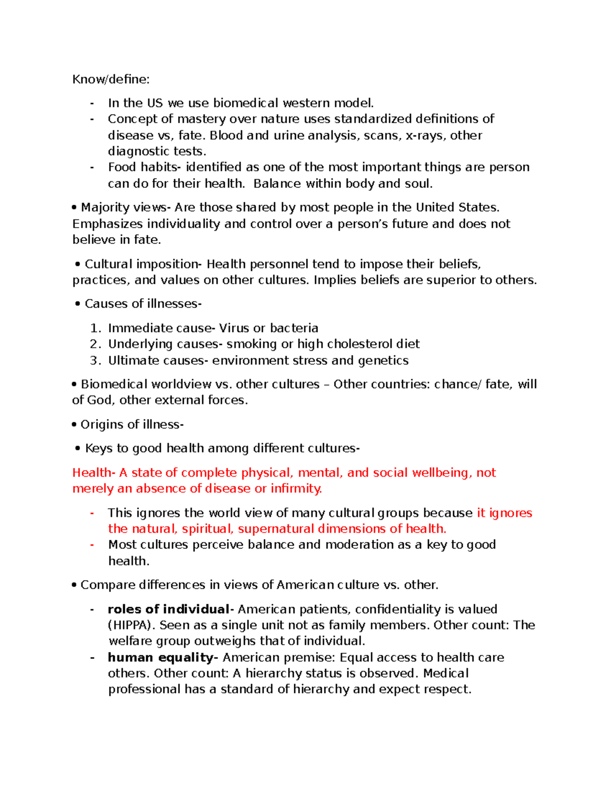 Unit 1 exam - Exam Review - Know/define: - In the US we use biomedical ...