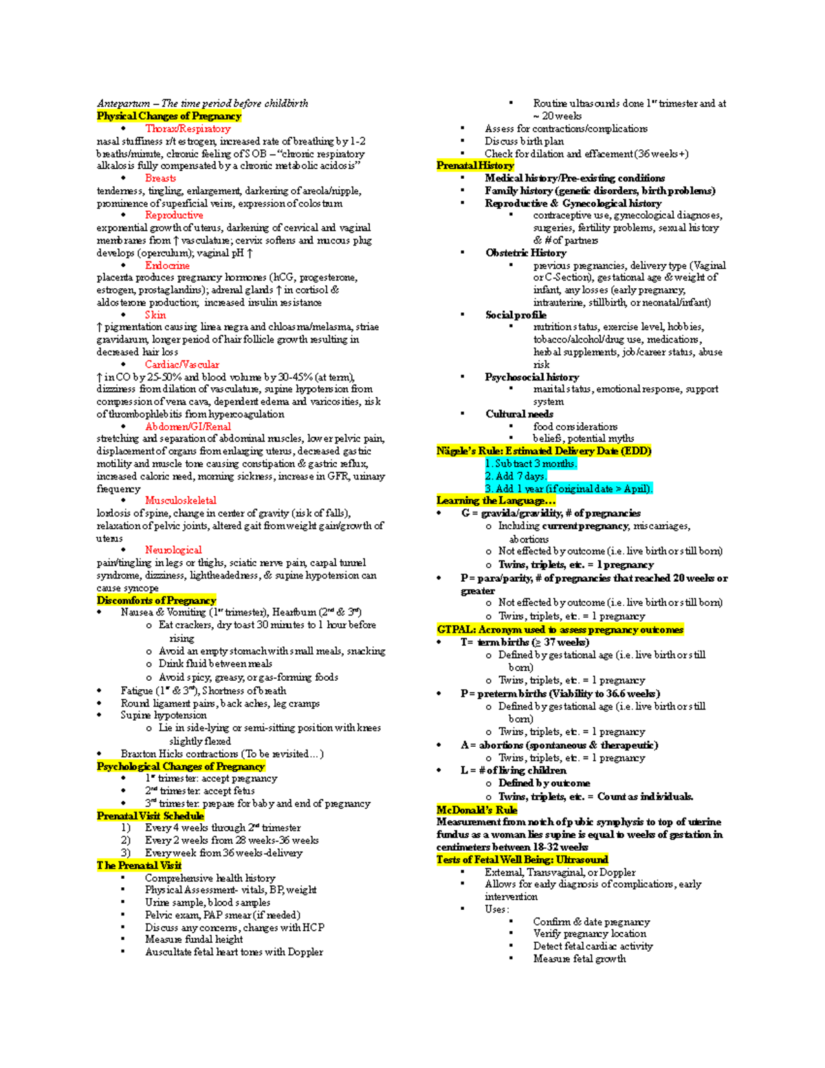 Antepartum - SUMMARY - Antepartum – The time period before childbirth ...