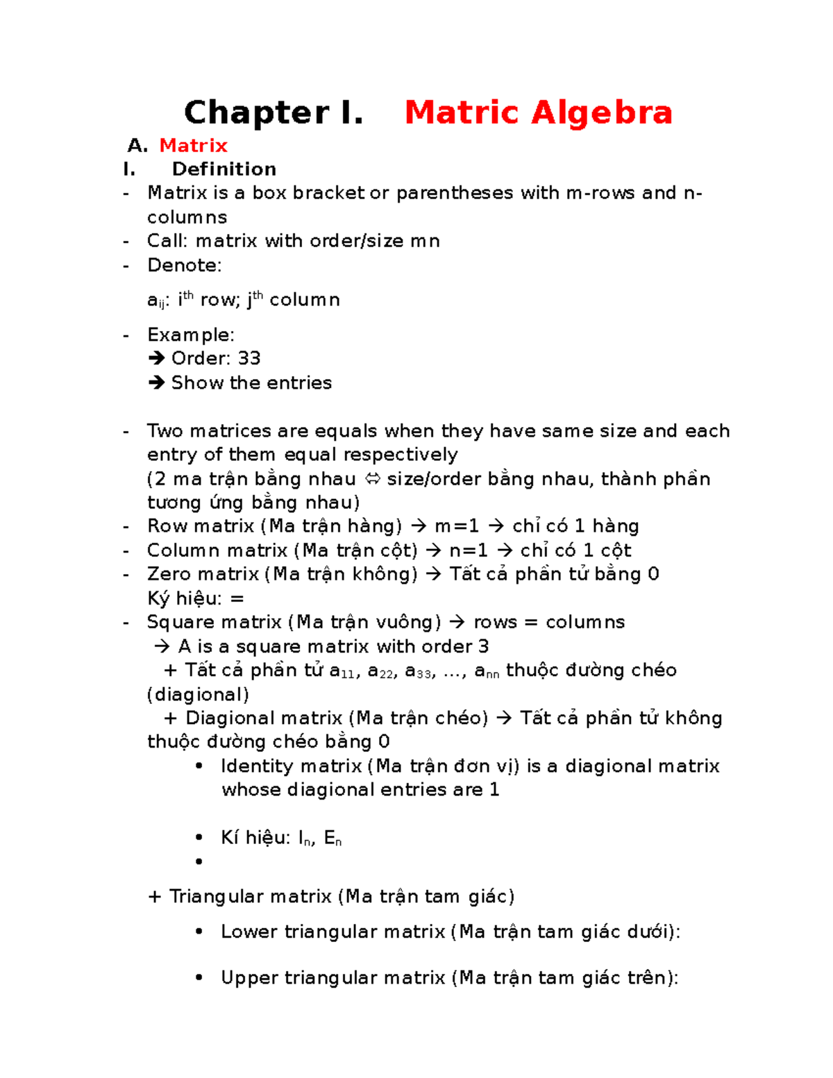 Chapter 1. Matric Algebra - Chapter I. Matric Algebra A. Matrix I ...