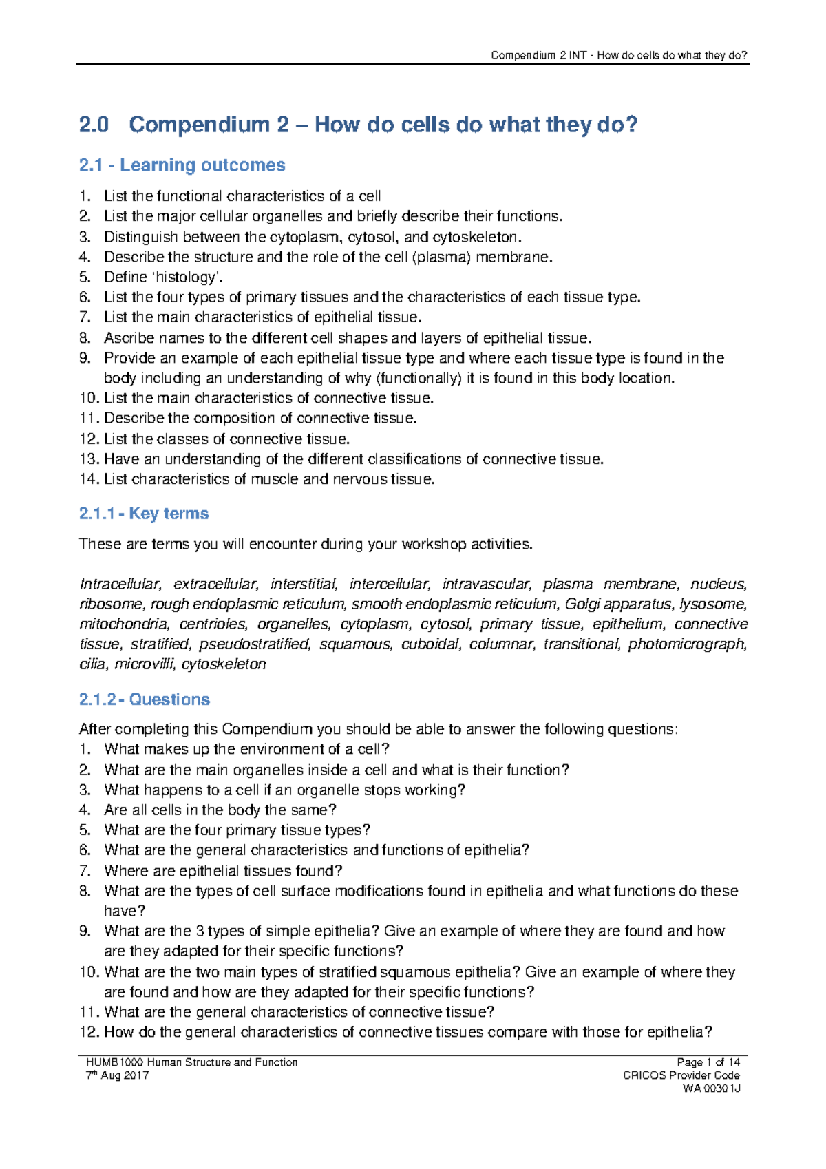 Compendium 2 Answers - Compendium 2 INT - How do cells do what they do ...