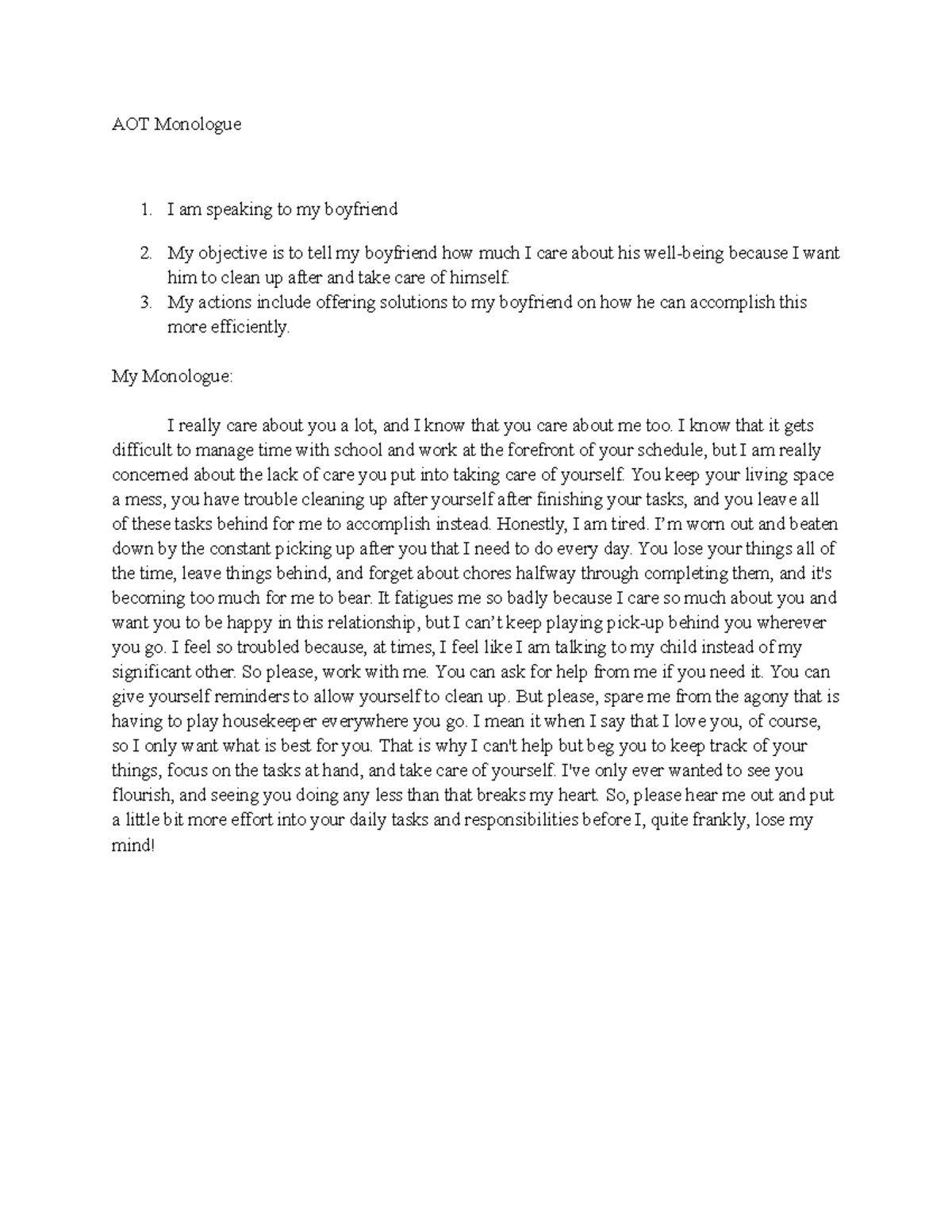 AOT Monologue - AOT Monologue I am speaking to my boyfriend My ...