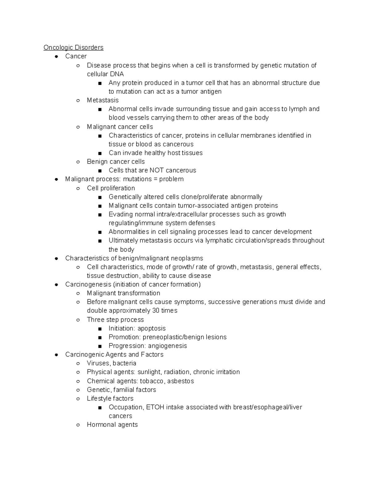 Oncology - Fluellen - Oncologic Disorders Cancer Disease process that ...