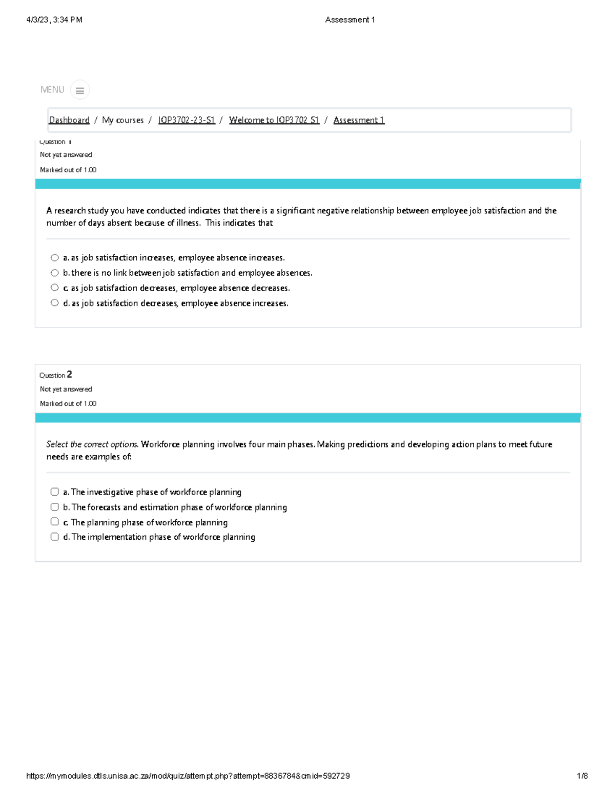 IOP 3702 Assessment 1 mcq questions - Question 1 Not yet answered ...