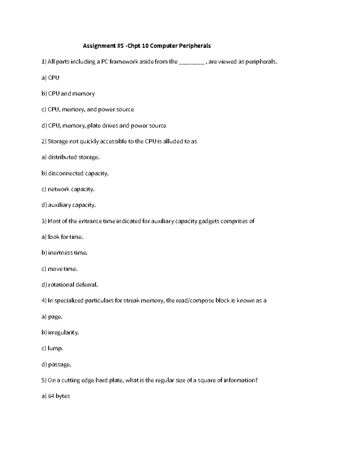 COSC1701 Assignment #5 -Chpt 10 Computer Peripherals - Assignment #5 -Chpt 10 Computer ...