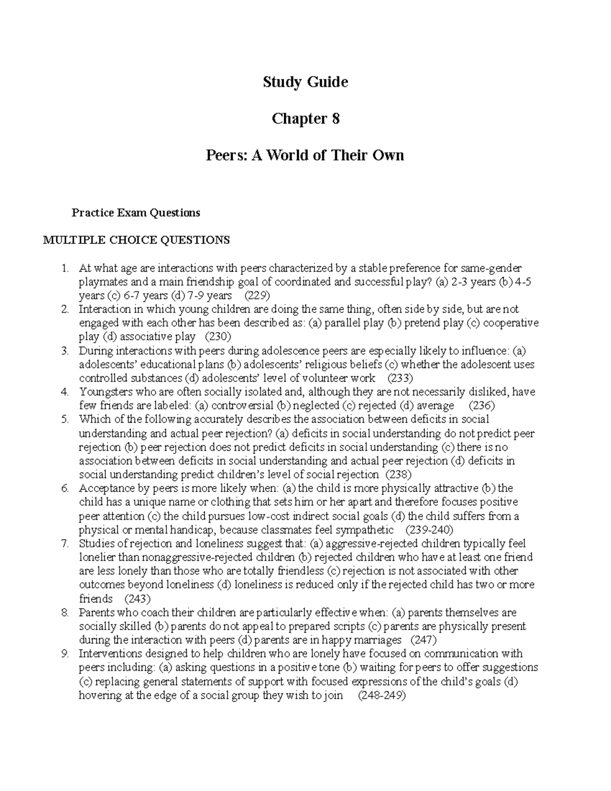 SOP3015 Chapter 8 - Study Guide Chapter 8 Peers: A World of Their Own ...