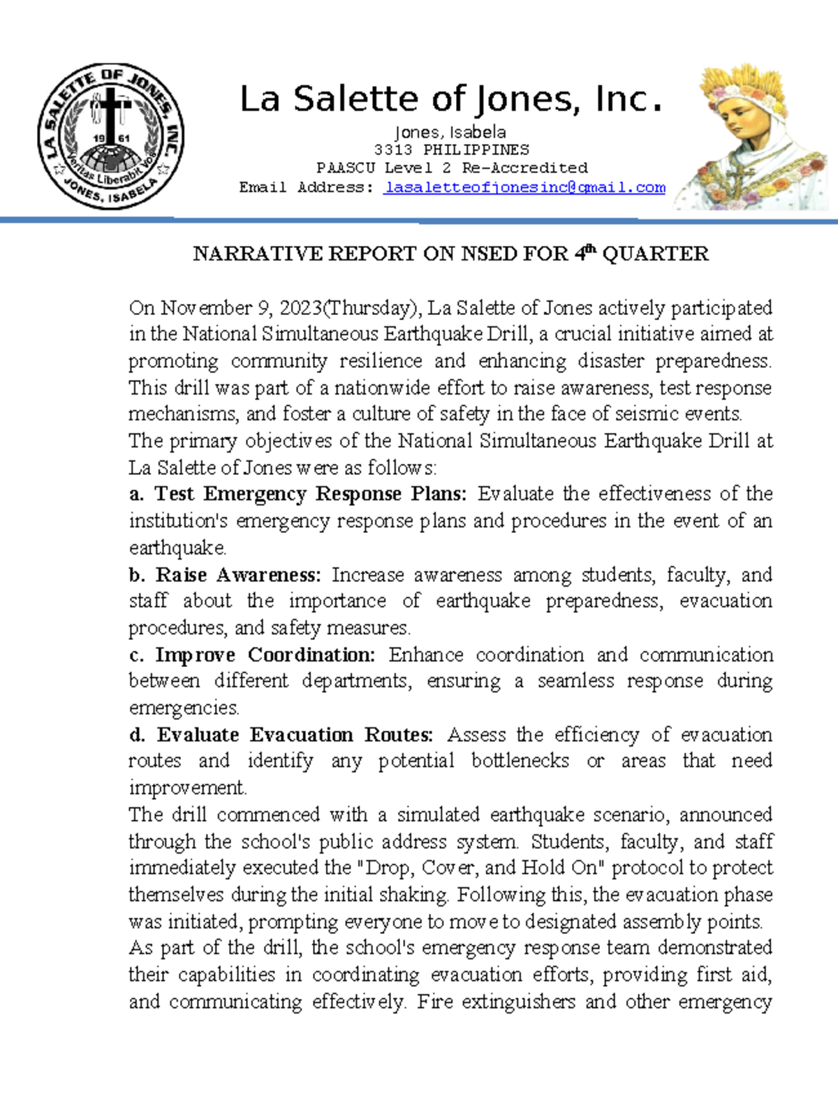 NSED 4th Quarter - nsed - La Salette of Jones, Inc. Jones, Isabela 3313 ...