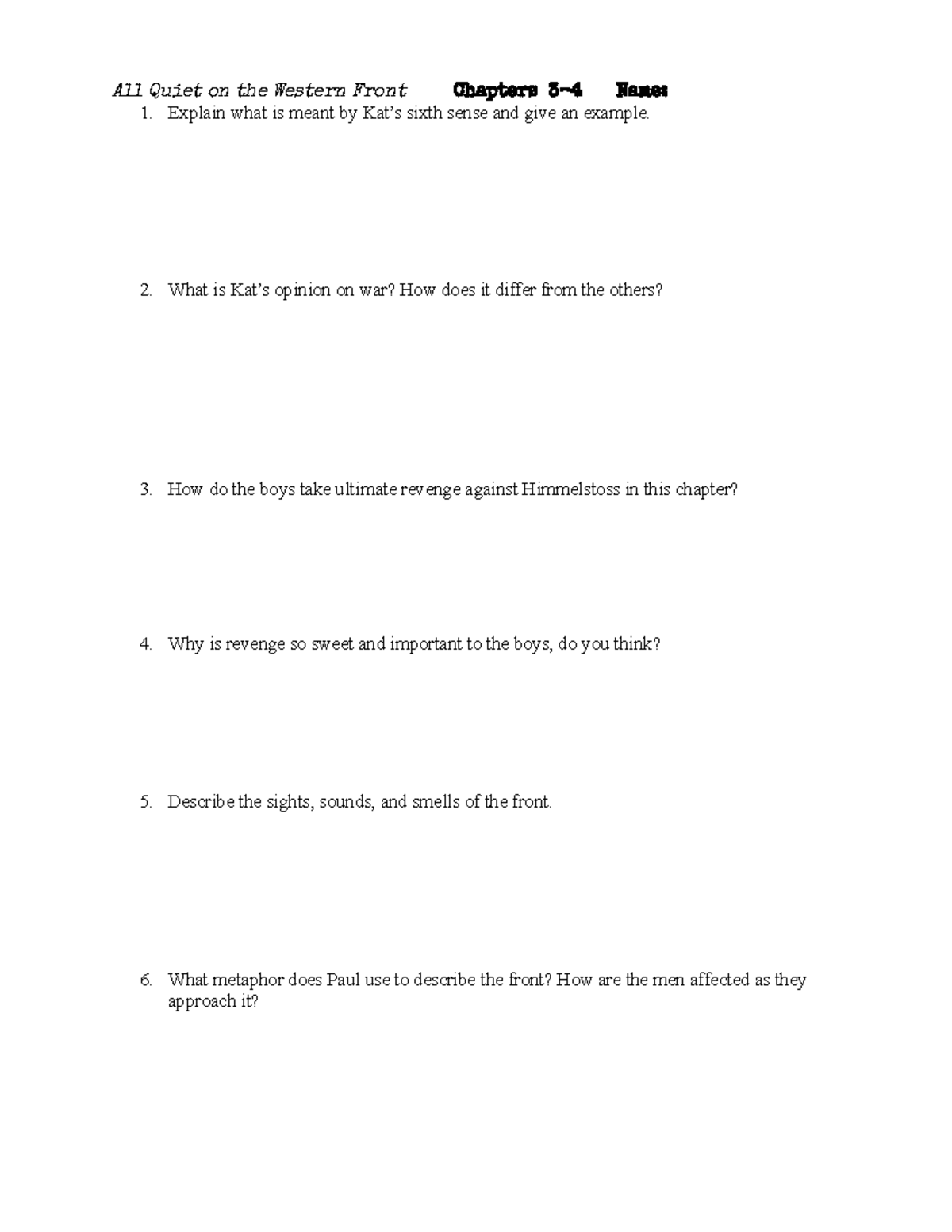 3-4 All Quiet Study Guide - All Quiet on the Western Front Chapters 3-4 ...