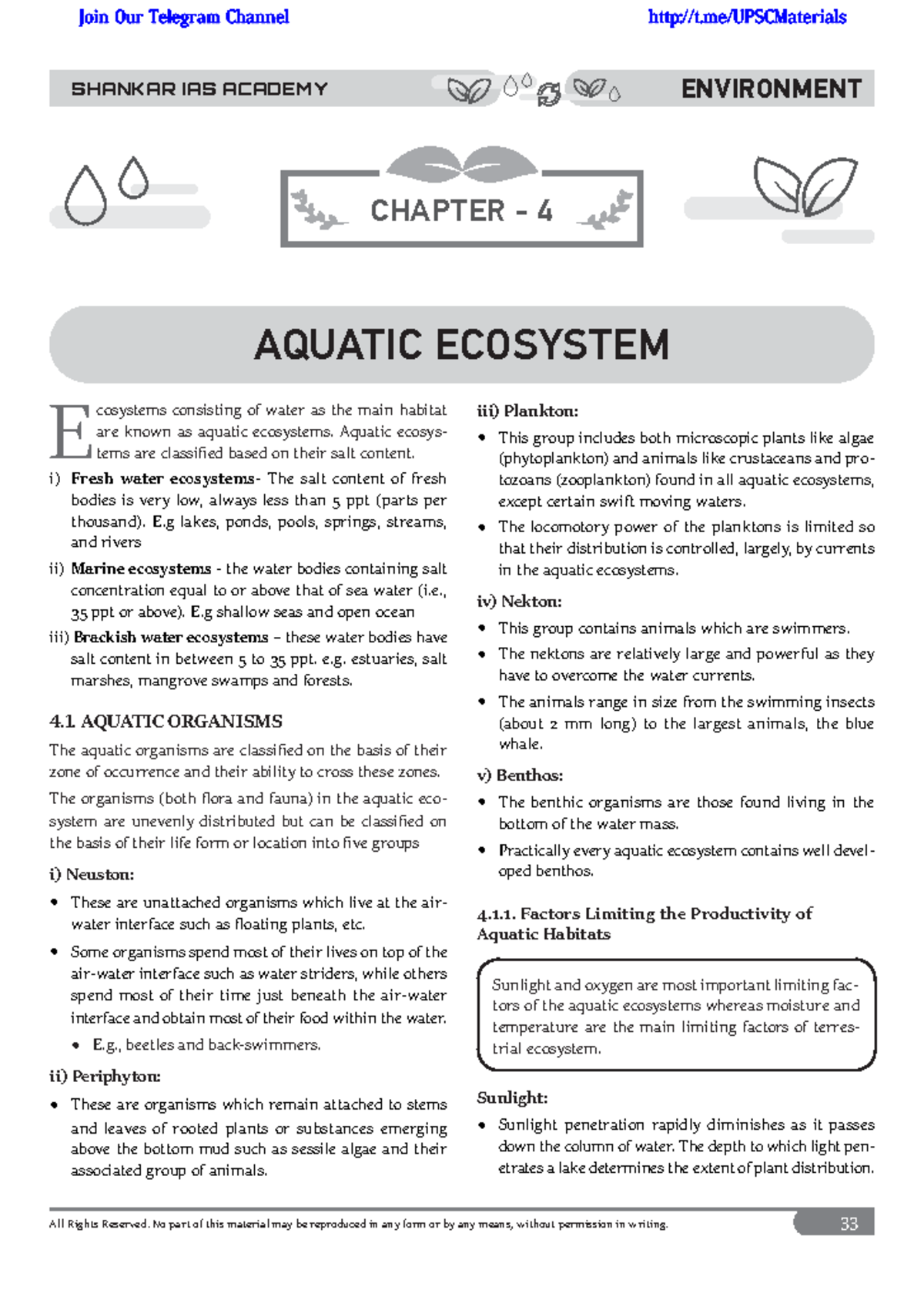 Ch 4 - ASSIGNMENTS - CHAPTER - 4 AQUATIC ECOSYSTEM E cosystems ...