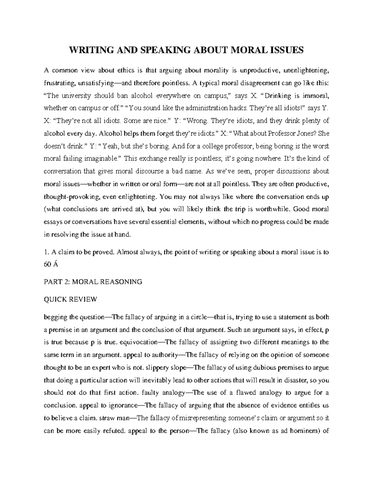 Writing AND Speaking About Moral Issues - WRITING AND SPEAKING ABOUT ...