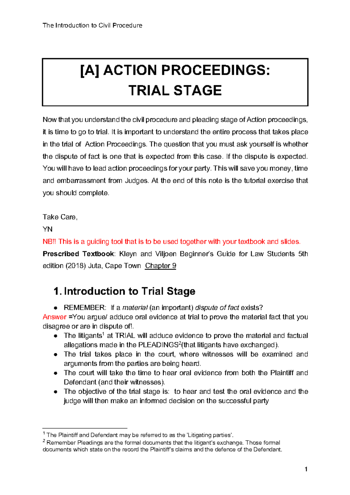 Trial Stage in an Action Proceeding - The Introduction to Civil ...