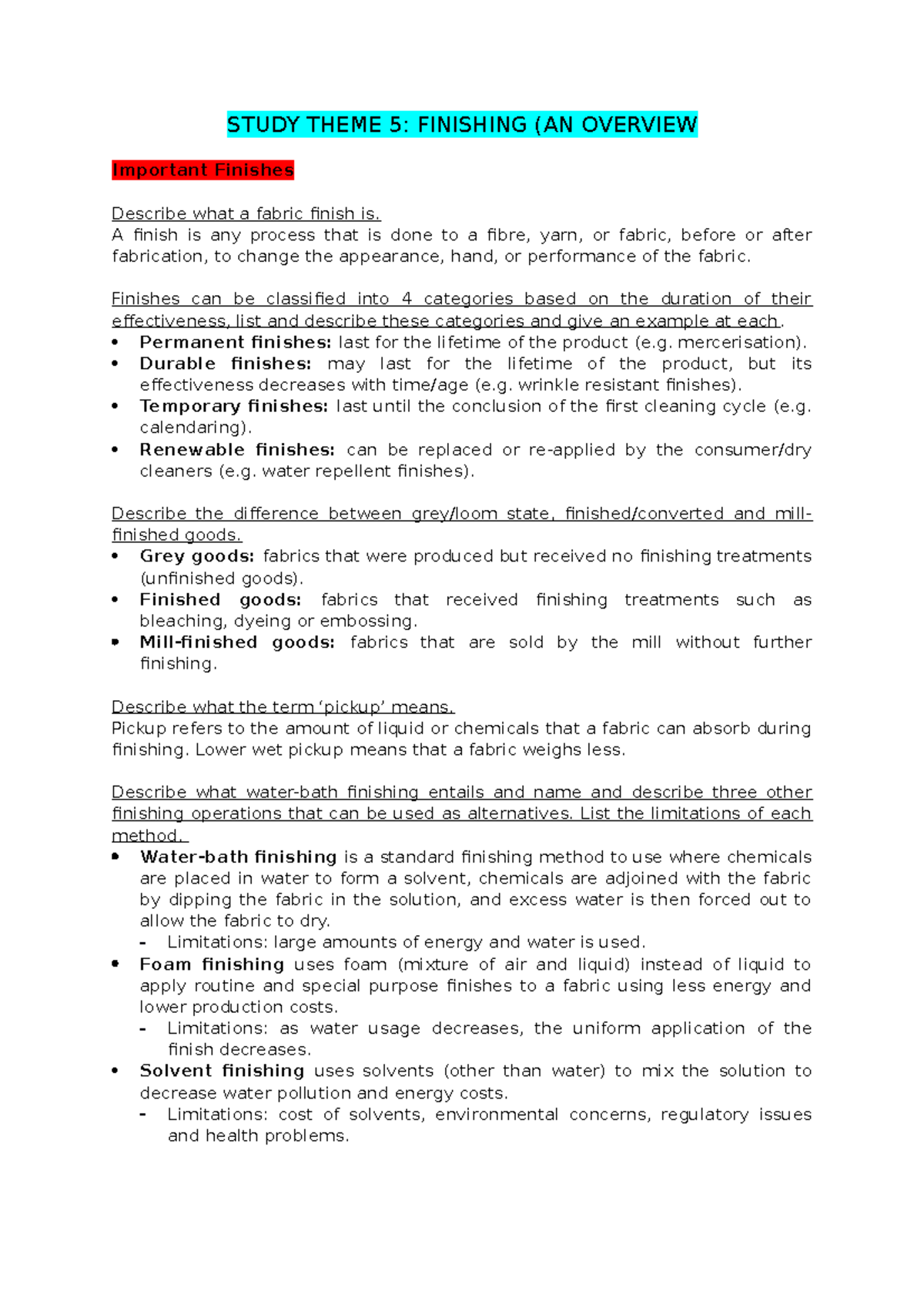 Study Theme 5 - TKS 222 Summaries - STUDY THEME 5: FINISHING (AN ...