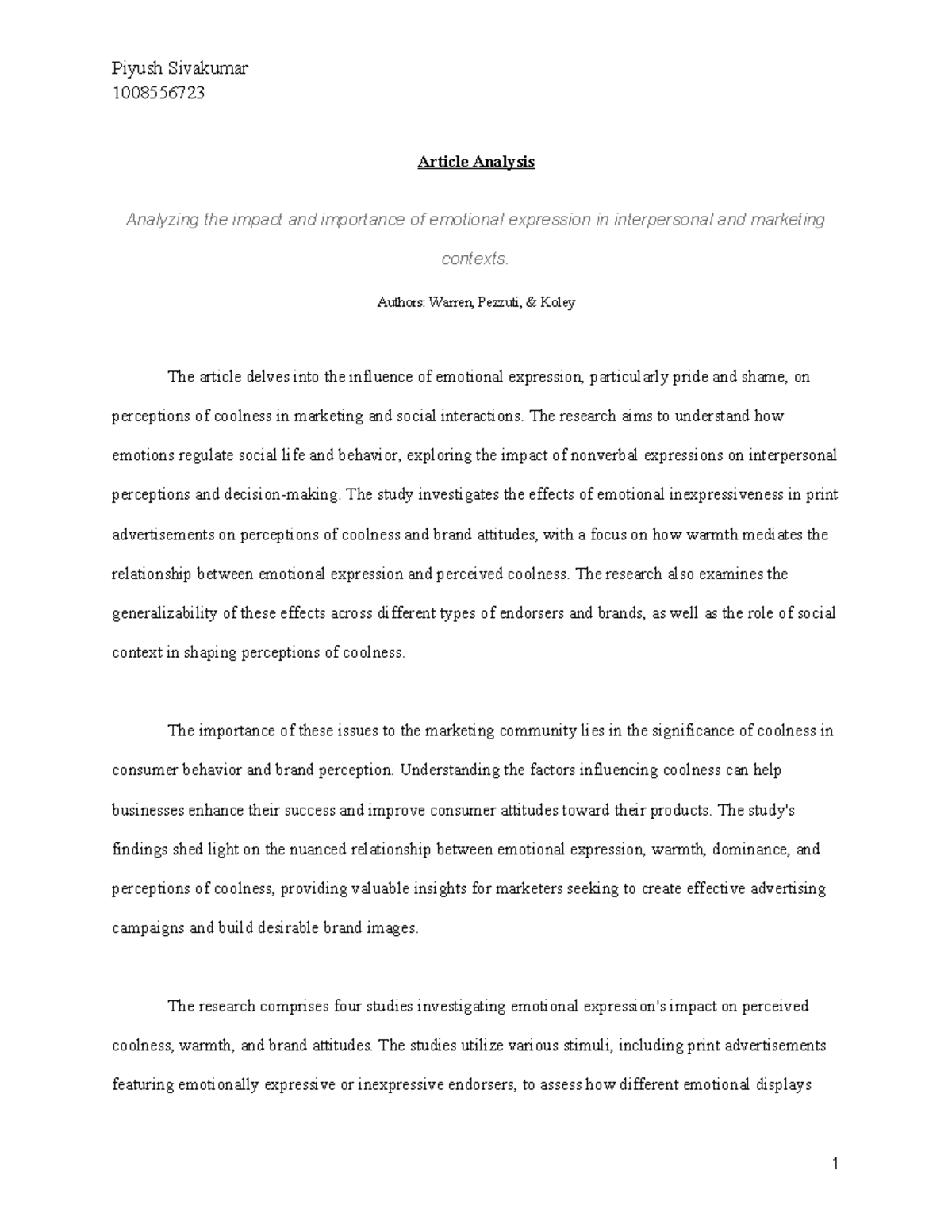 Piyush RSM456 Article Analysis - Piyush Sivakumar 1008556723 Article ...