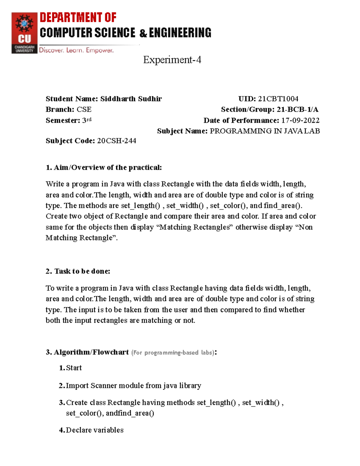 Java 1 - scdfgdfresdfcdsdss - COMPUTER SCIENCE & ENGINEERING Experiment ...