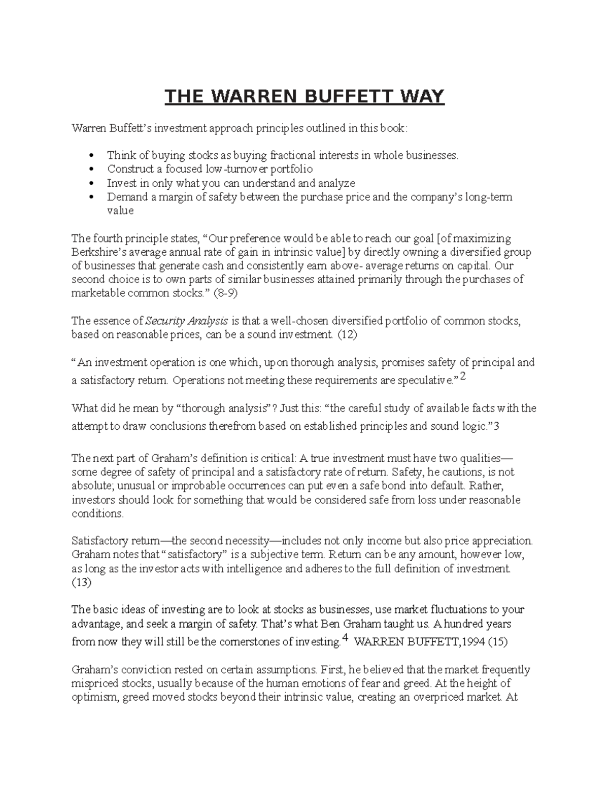 THE Warren Buffett WAY - THE WARREN BUFFETT WAY Warren Buffett’s ...