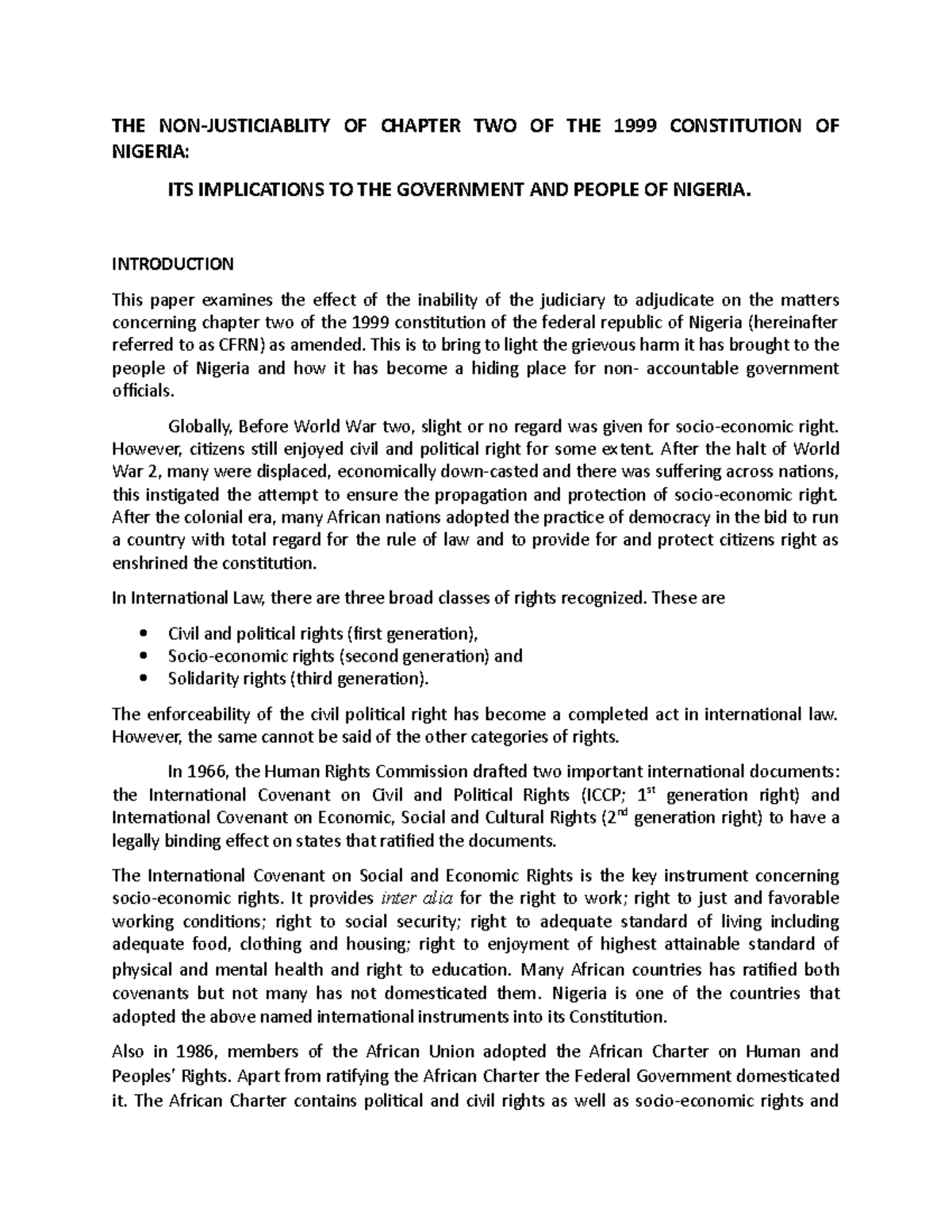 NON- Justiciability OF Chapter TWO - THE NON-JUSTICIABLITY OF CHAPTER ...