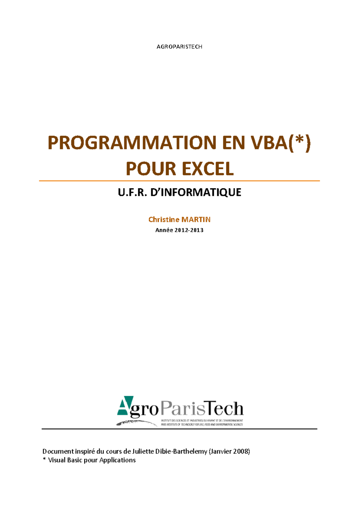Programmation Vba Sous Excel Formation Agroparistech Programmation En