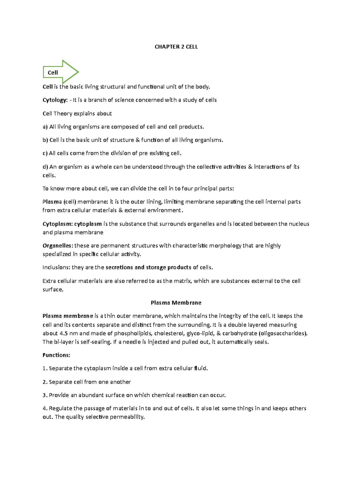 Chapter 2 CELL - CHAPTER 2 CELL Cell is the basic living structural and ...