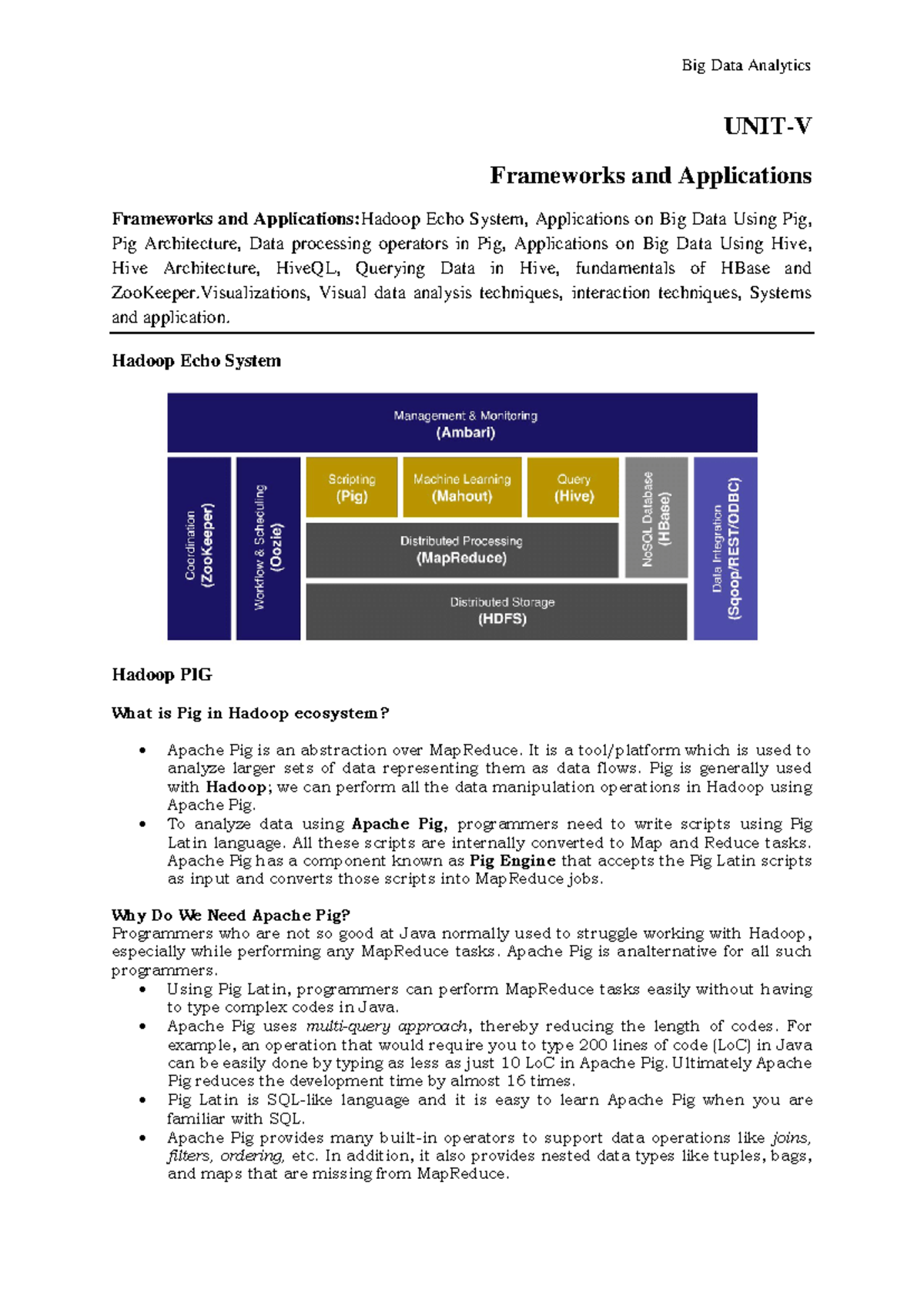 R19 BDA UNIT-4 - bda - UNIT-V Frameworks and Applications Frameworks and Applications:Hadoop ...