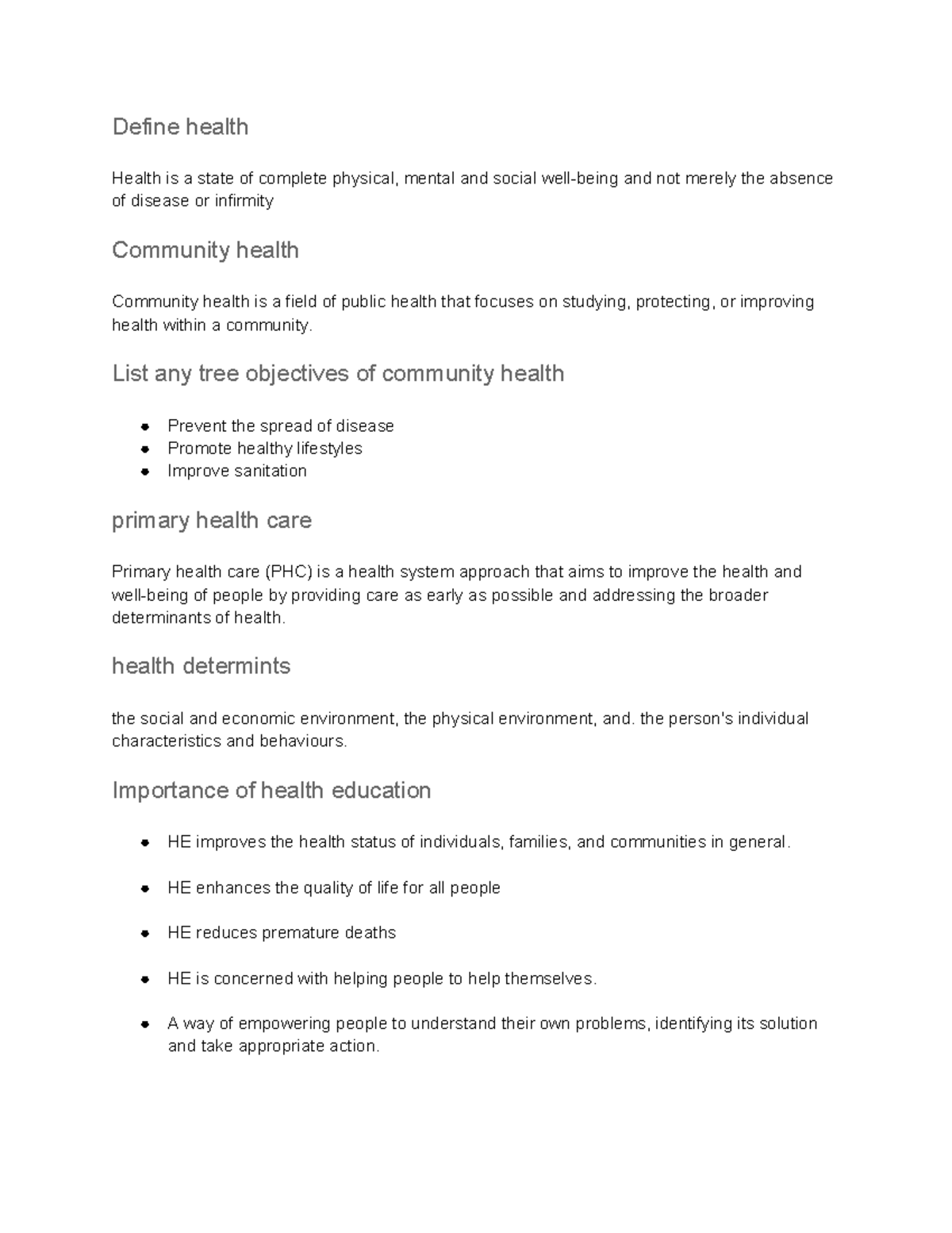 BSW - Community health and health education - Define health Health is a ...