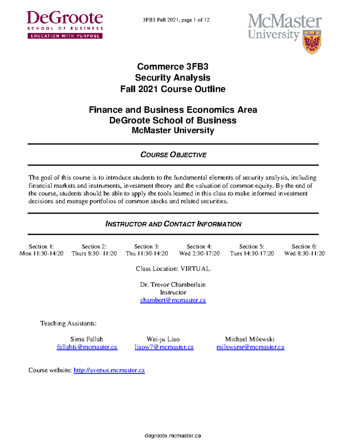 3FB3 Syllabus Fall 2021 - Commerce 3Fb3 - McMaster - Studocu