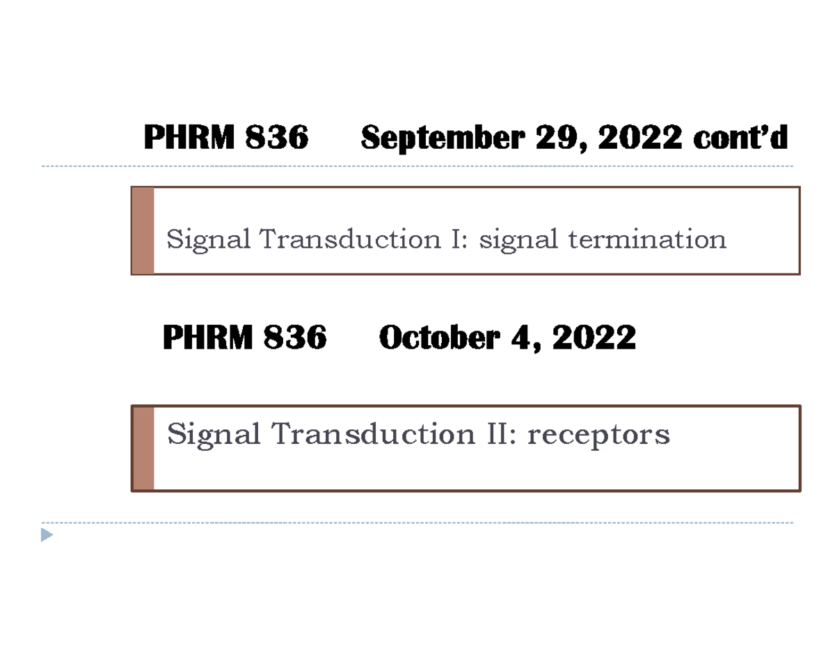 L11 PHRM836.Sig Trans - lecture notes - Signal Transduction I: signal ...