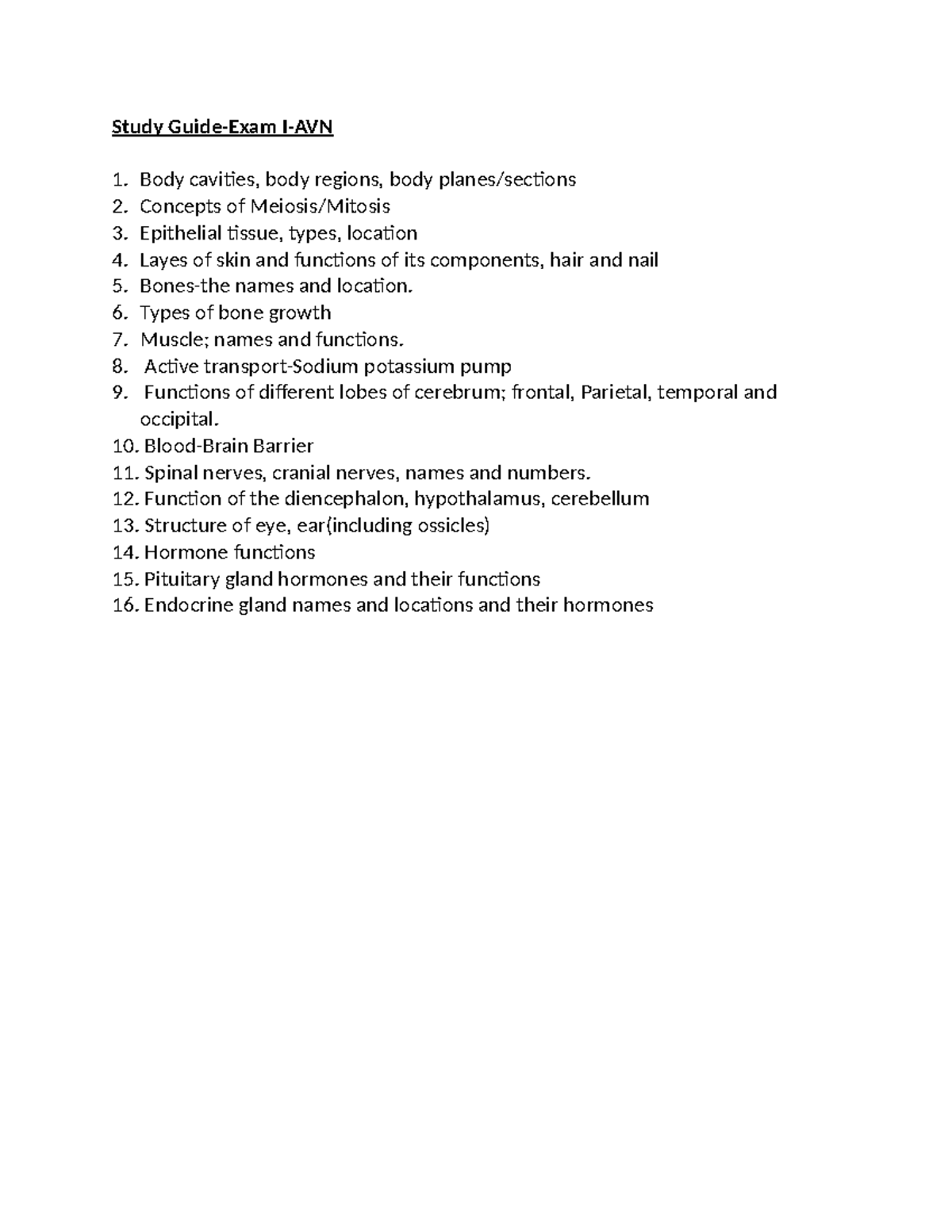 Study Guide EXAM 1 AVN - avn - Study Guide-Exam I-AVN Body cavities ...