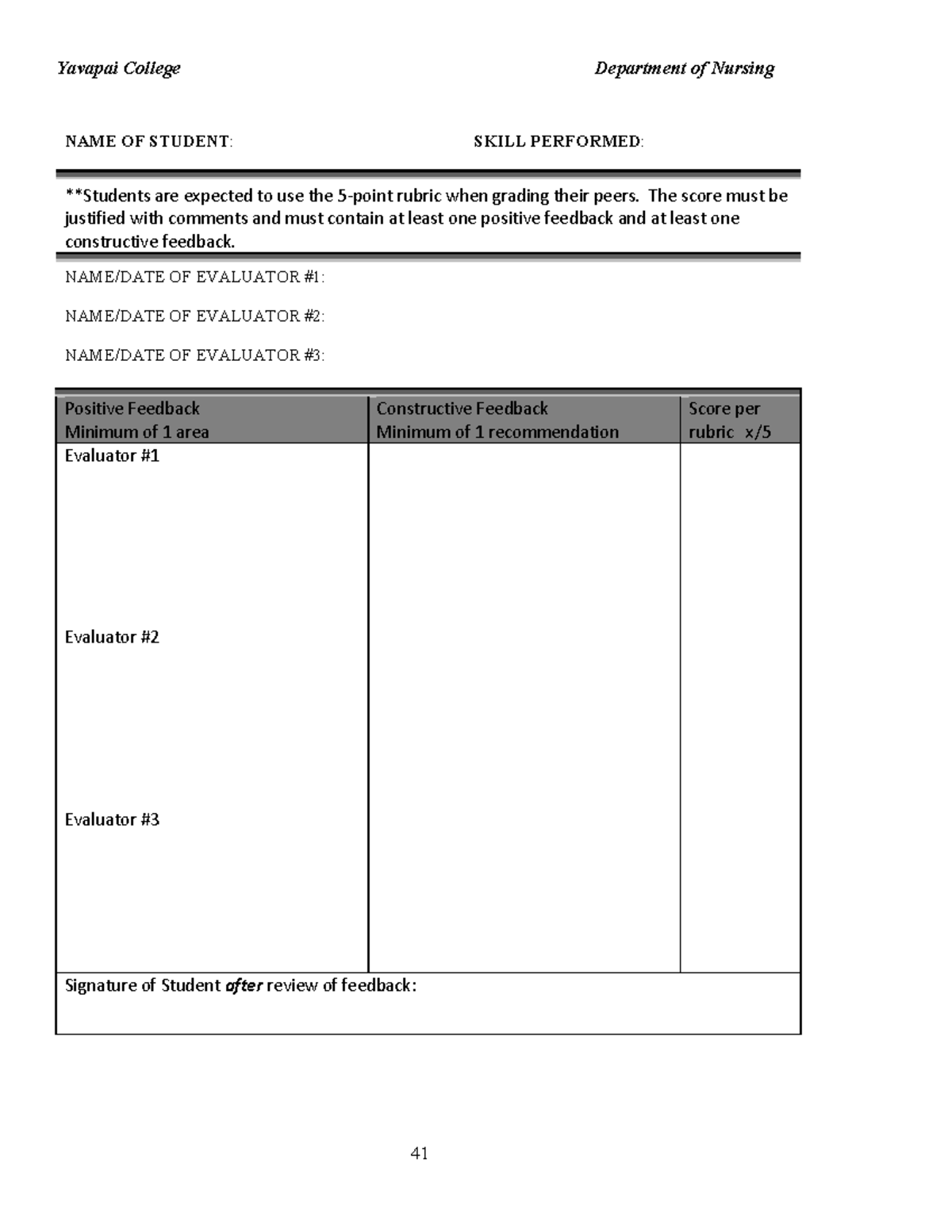 Peer checkoff form - peer check-off form for nursing school-classwork ...