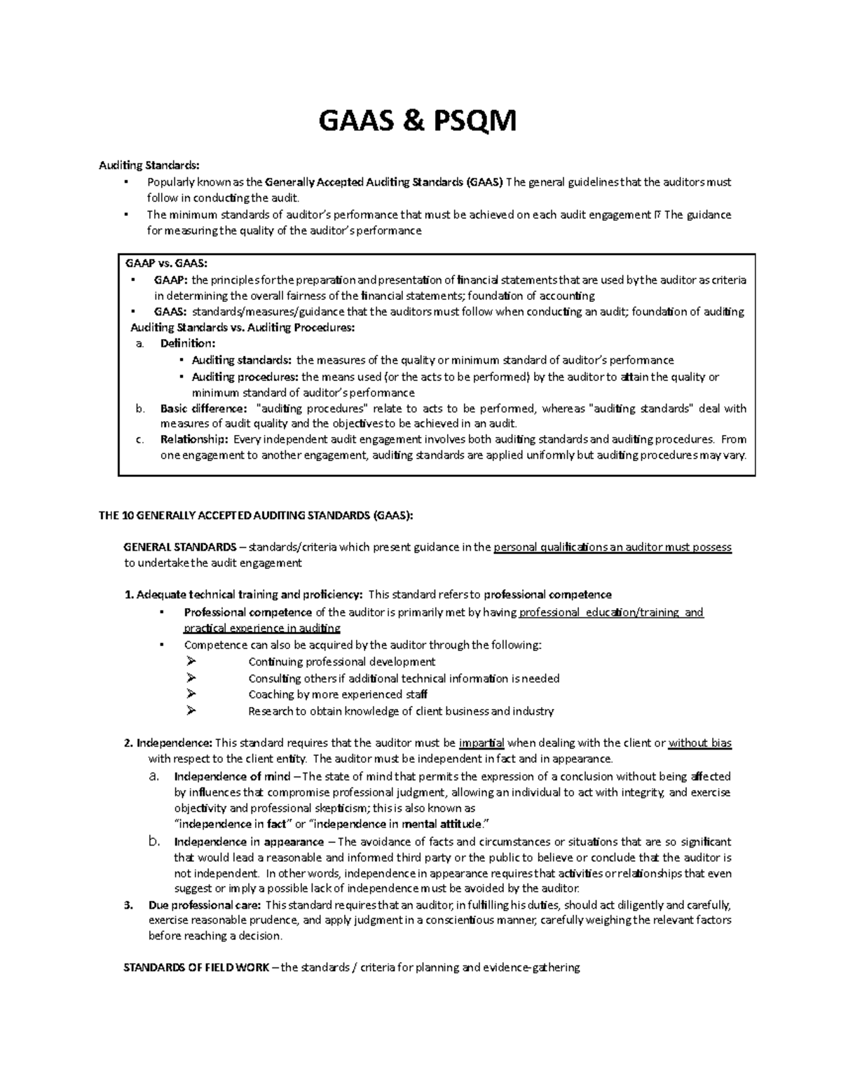 AT02-GAAS & PSQM - AUDITING THEO - GAAS & PSQM Auditing Standards ...
