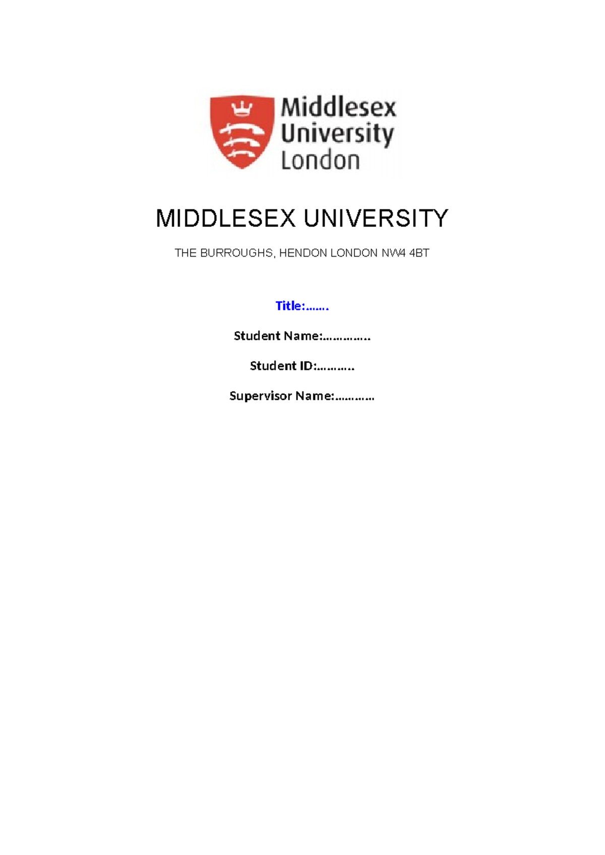 Proposal Template - updated - MIDDLESEX UNIVERSITY THE BURROUGHS ...