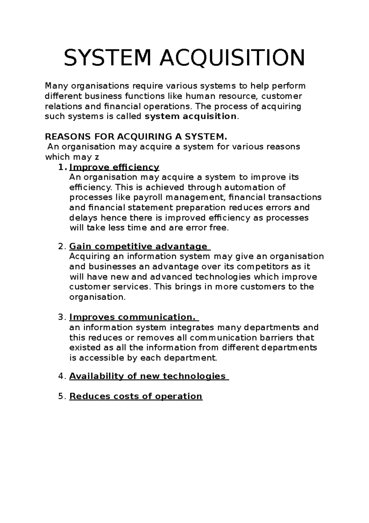 System Acquisition - SYSTEM ACQUISITION Many organisations require ...