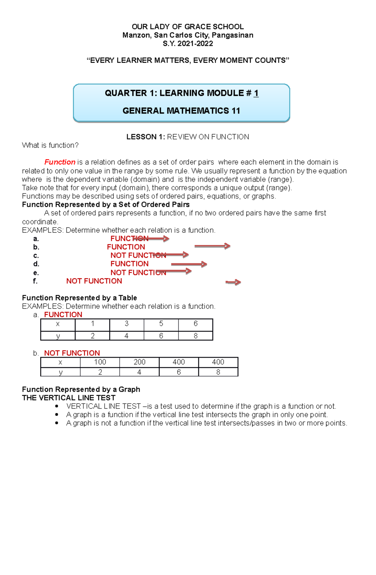 MATH 11- Module 1 - General math Function - OUR LADY OF GRACE SCHOOL ...