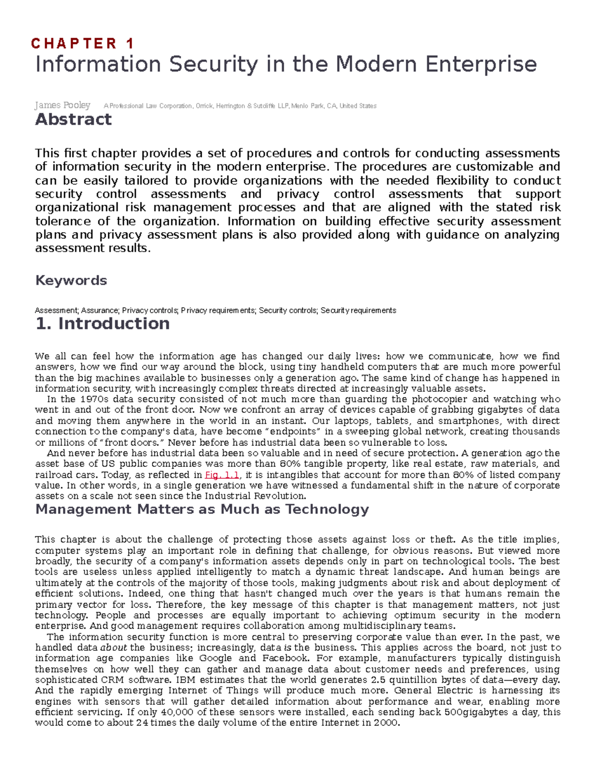 Computer and Information Security Handbook, 3rd Edition Chapter 1 - C H A P T E R 1 Information ...