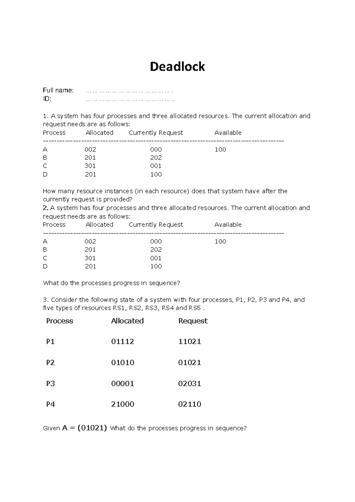 Lab6 - Deadlock Full name: ........................................ ID: - Studocu