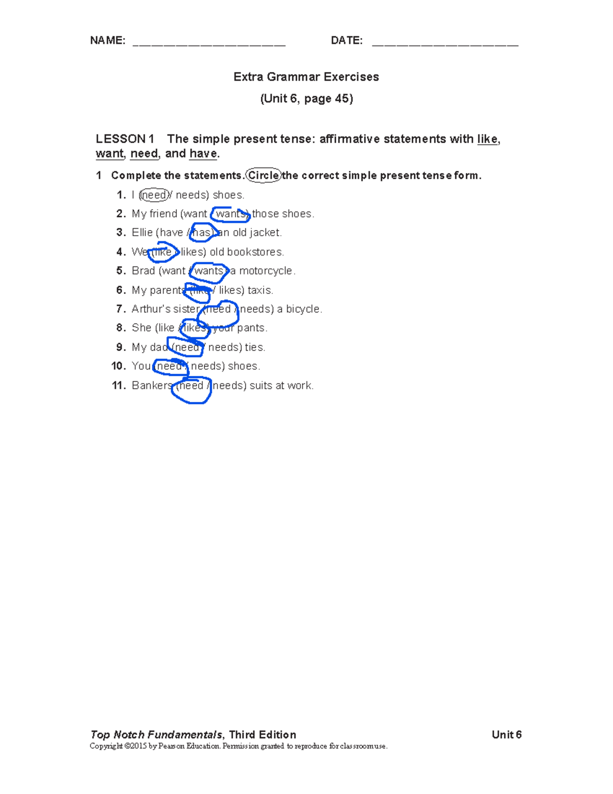 UNIT 06 Extra Grammar Exercises - NAME: _________________________ DATE ...