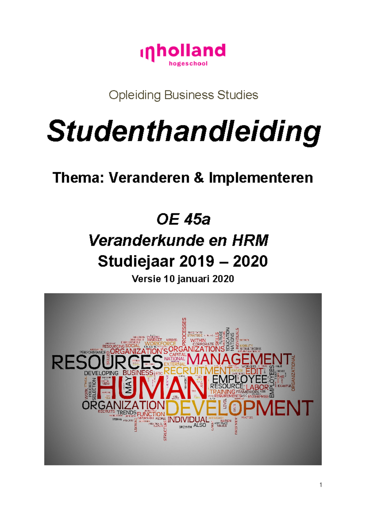 OE45a Veranderkunde en HRM Studentenhandleiding 2019-2020 - Opleiding ...