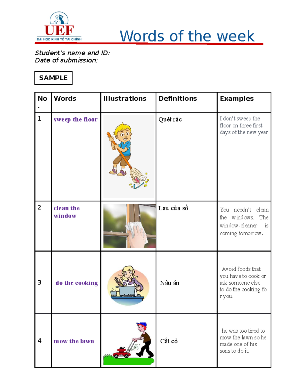 1 Words of the week sample - Student’s name and ID: Date of submission ...
