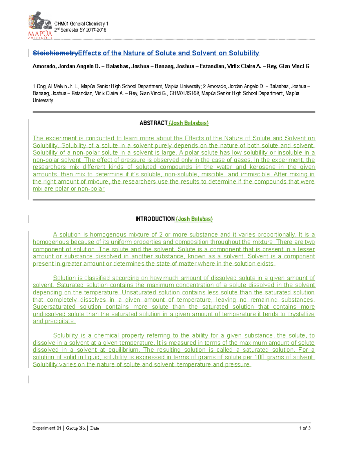 Lab Report 5 Effects of the Nature of Solute and Solvent on Solubility ...