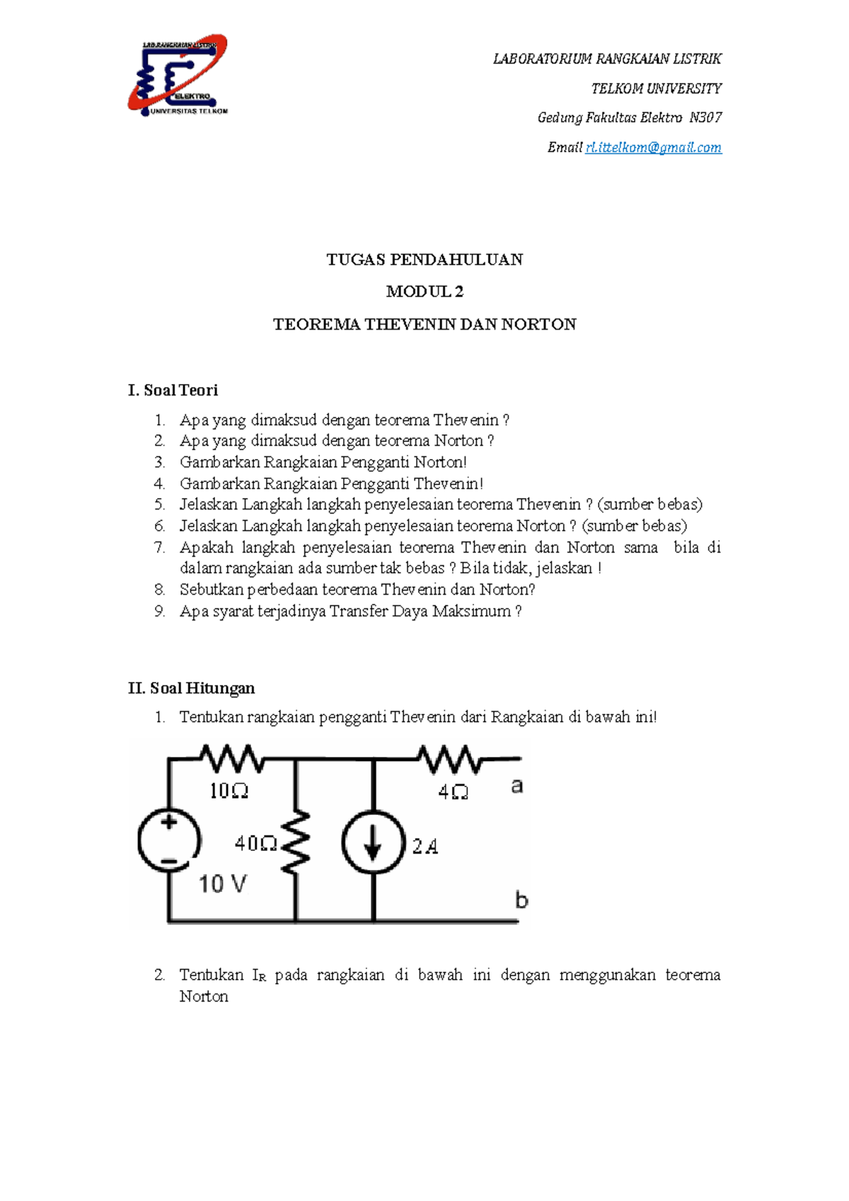TP Modul 2 TT - Electrical Circuit Laboratorium tasks - LABORATORIUM ...