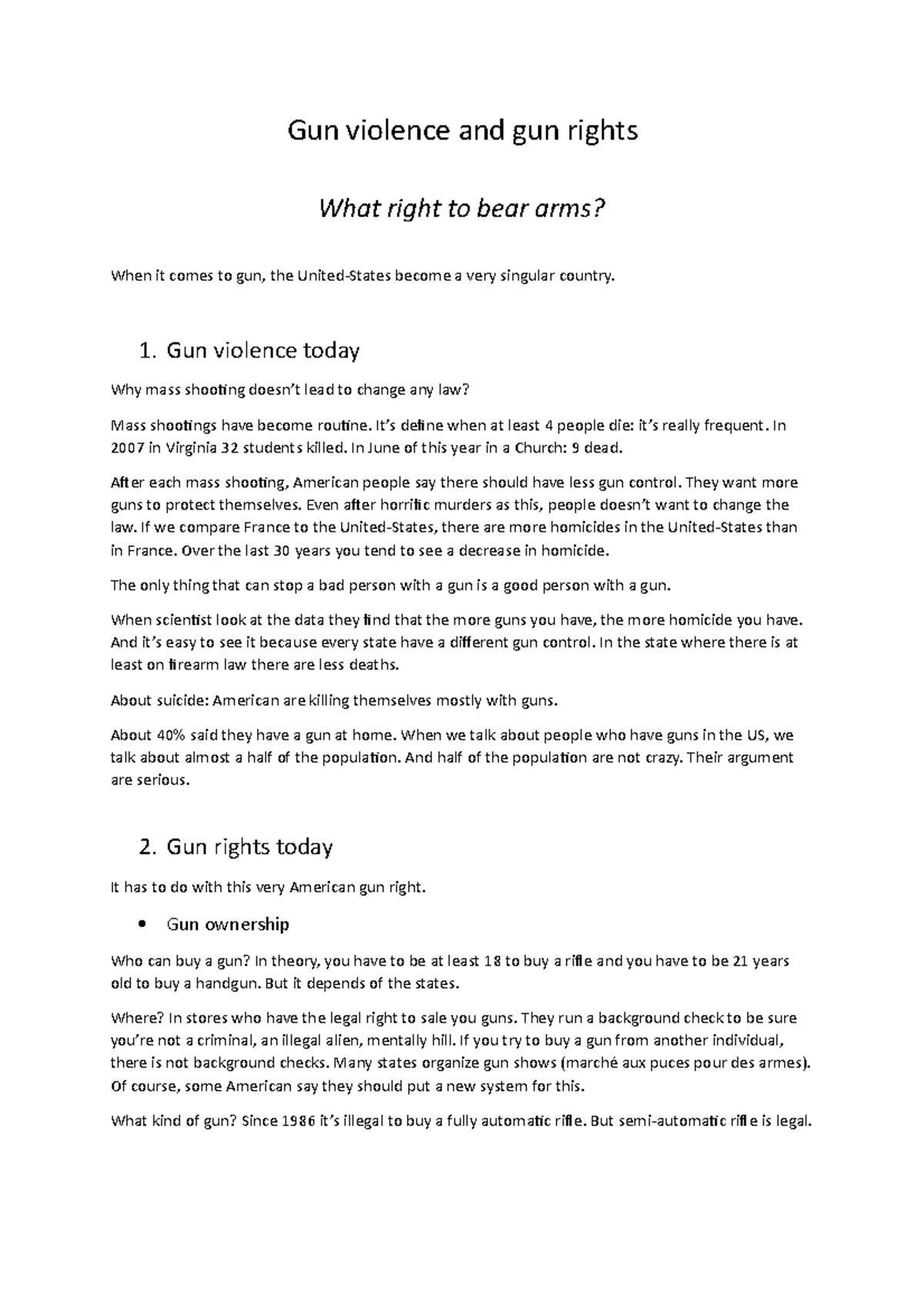 5-Guns - Notes de cours Guns - Gun violence and gun rights What right ...