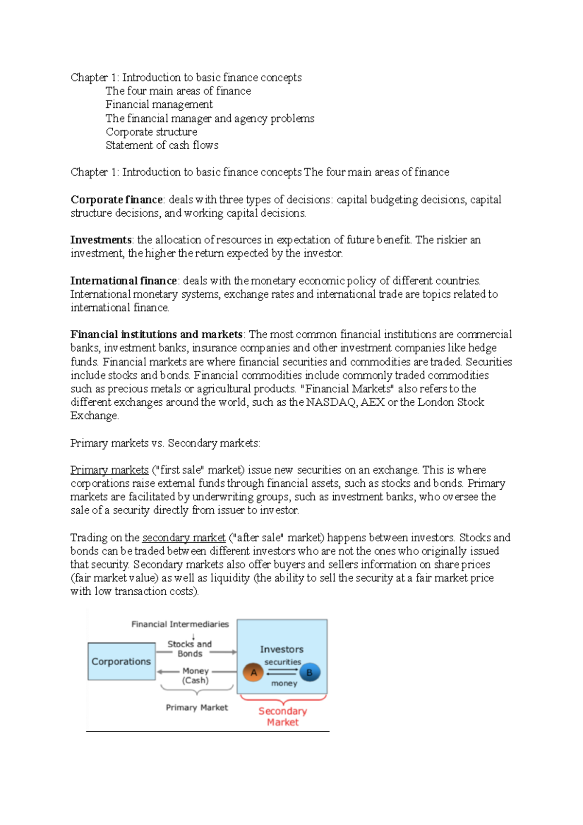 Final summary - Chapter 1: Introduction to basic finance concepts The ...