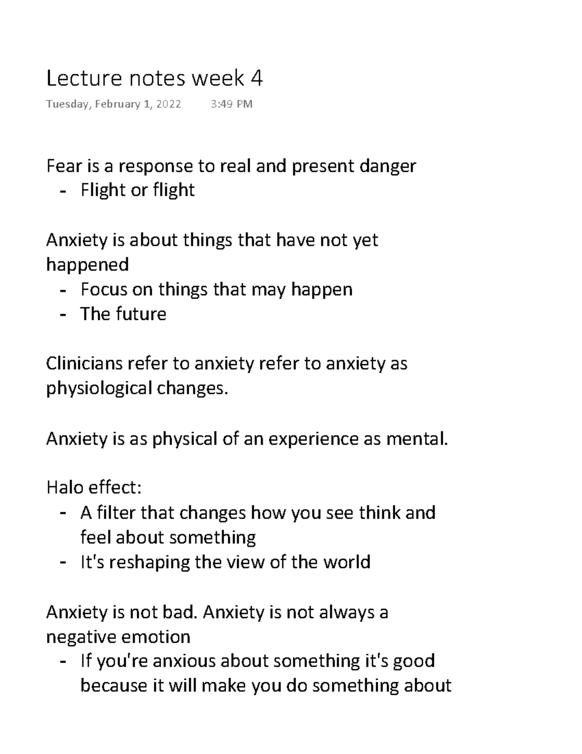 lecture-notes-week-4-fear-is-a-response-to-real-and-present-danger