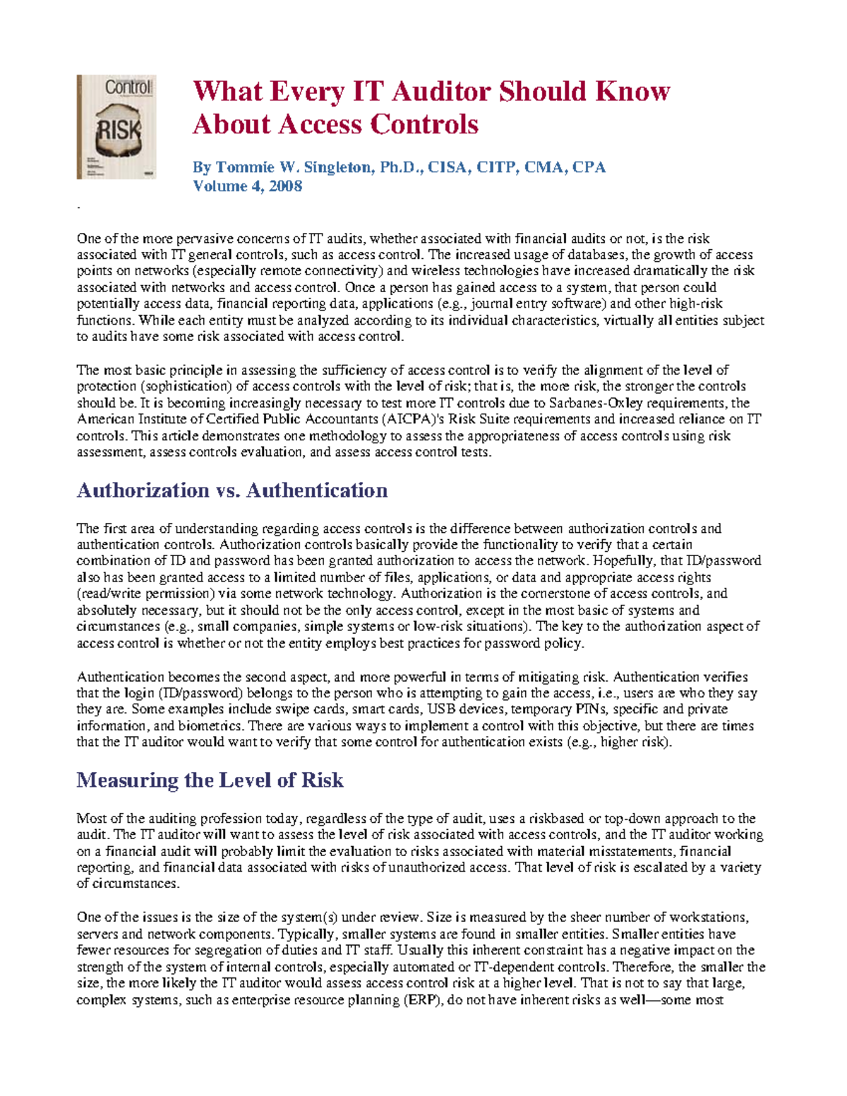 Article 2 - What every IT auditor should know about Access Controls ...